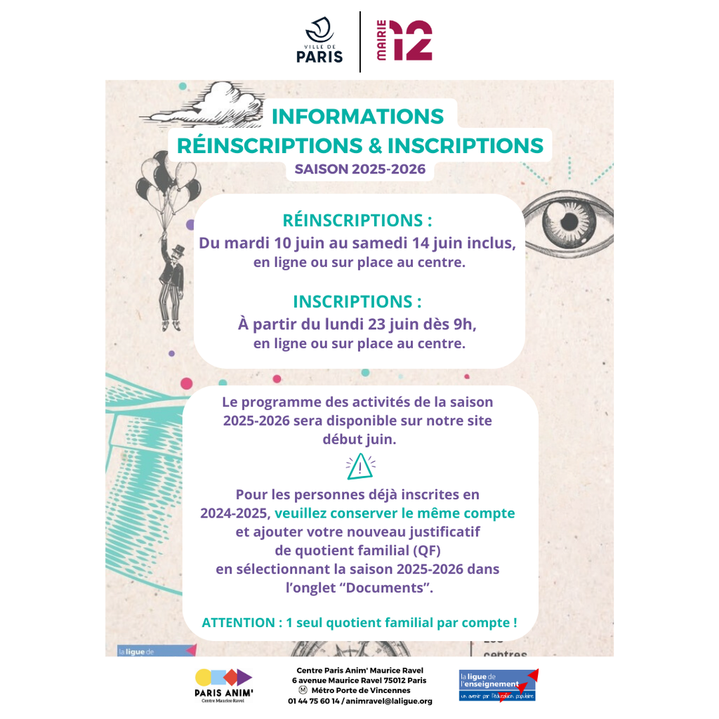 🖋 réinscriptions & inscriptions 2025-2026 - CPA MAURICE RAVEL